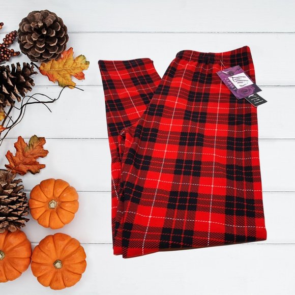 New Mix | Pants & Jumpsuits | Buttery Soft Ruby Red Plaid Leggings ...